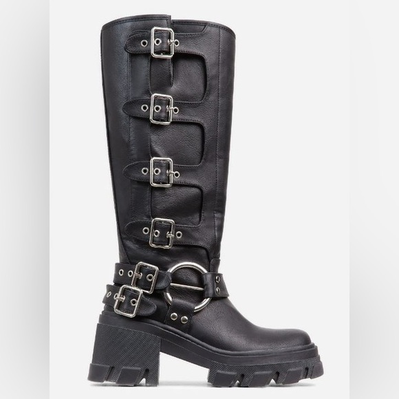 Lemonade | Shoes | Tall Black Buckle Up Silver Bad Ass Lug Sole ...